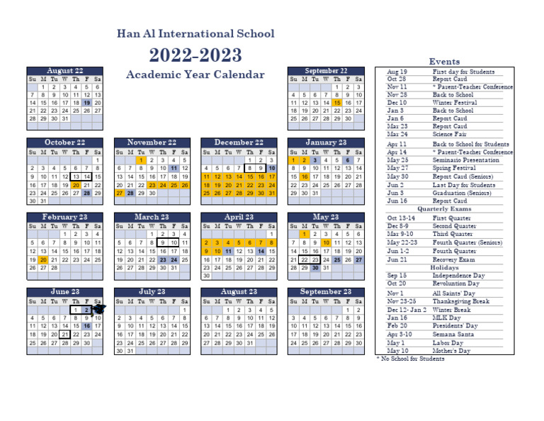 School Calendar 2022 2023 Updated Aug2022 1 | PDF