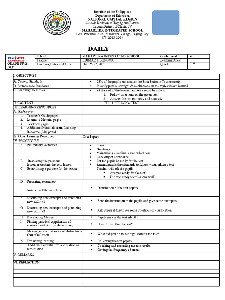 Periodic Test LP | PDF | Learning | Teachers
