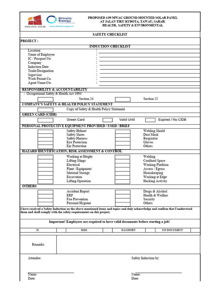 Induction Form | PDF | Personal Protective Equipment | Labor Relations