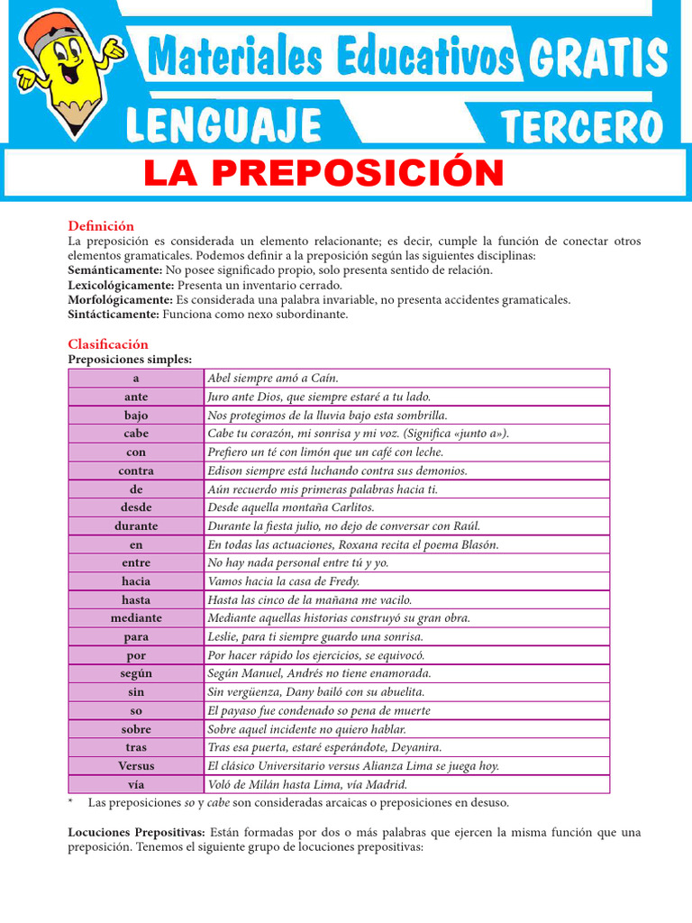 Tipos y significados de preposiciones | PDF | Preposición y ...