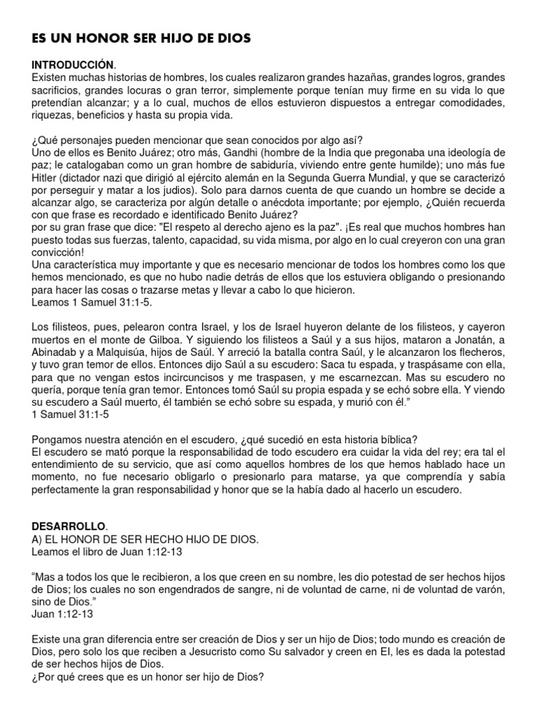 Es Un Honor Ser Hijos de Dios | PDF | Saulo | Dios