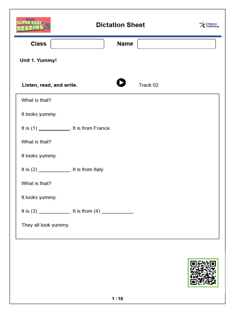 Super Easy Reading - 3e - Book 2 - Dicatation Sheet | PDF