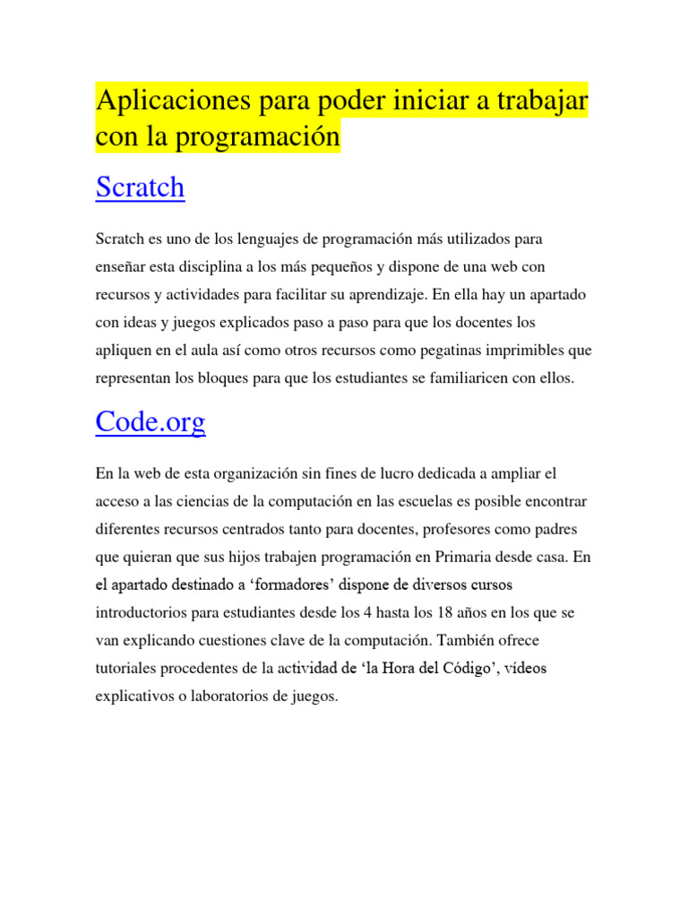 Aplicaciones para Poder Iniciar A Trabajar Con La Programación | PDF | Scratch (lenguaje de ...