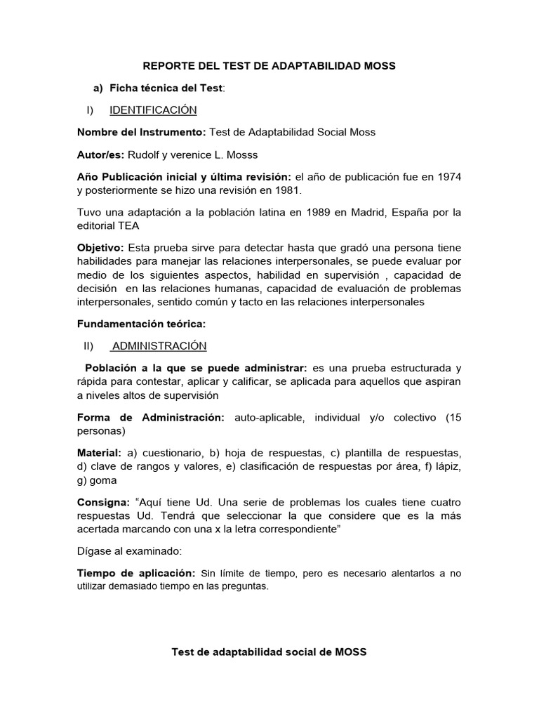 Tests Moss | PDF | Cognición | Sicología