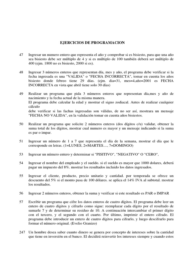 Ejercicios de Programacion Estructuras Selectivas o Condicionales | PDF | Finanzas y dinero ...
