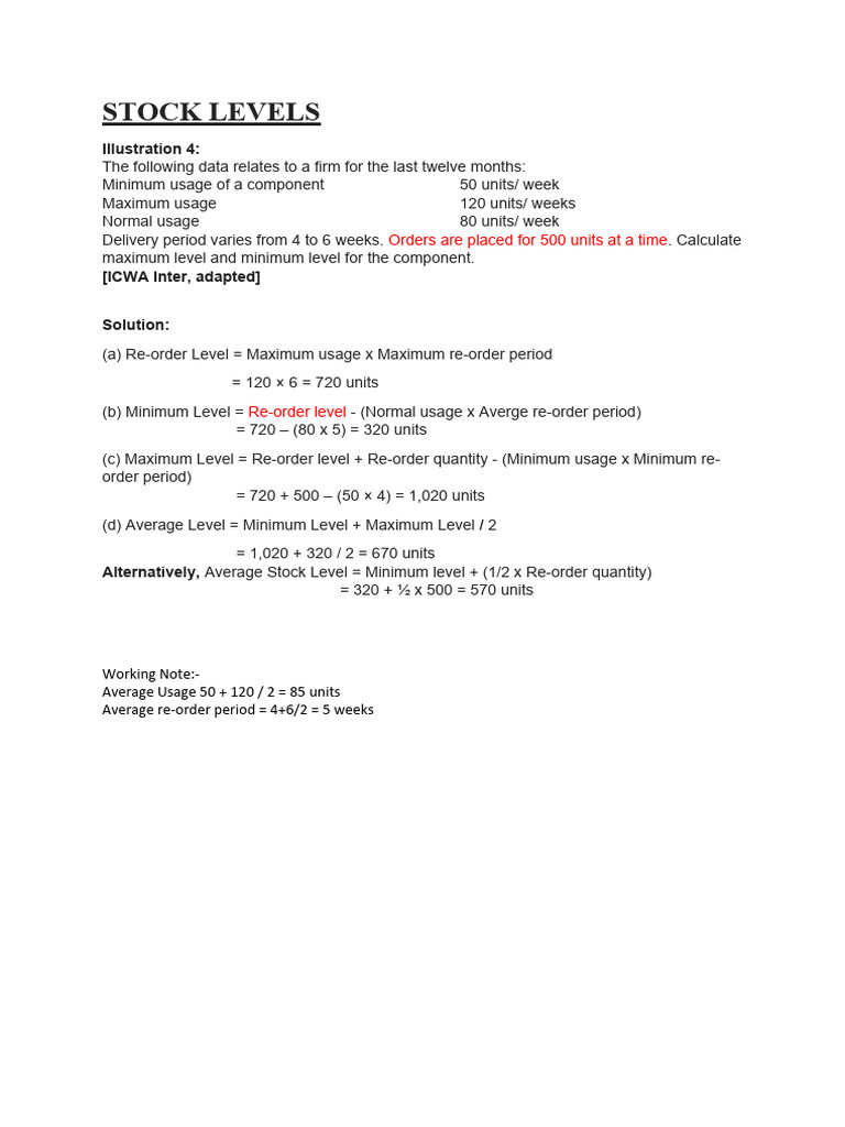 Average Stock Level Calculations | PDF