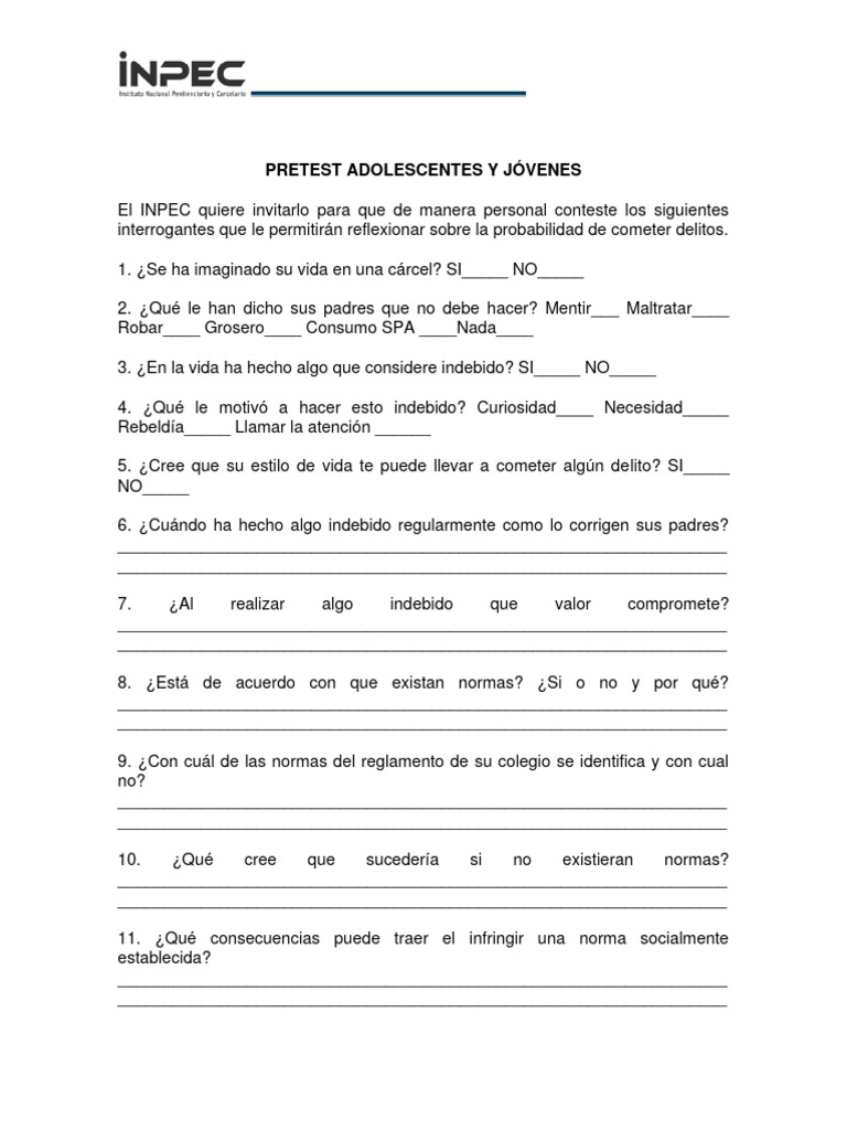 Pre Test Adolescentes y Jóvenes 2023 | PDF | Adolescencia