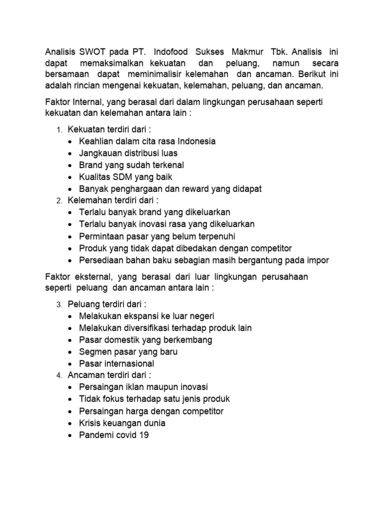 Analisis SWOT Pada PT Indofood | PDF