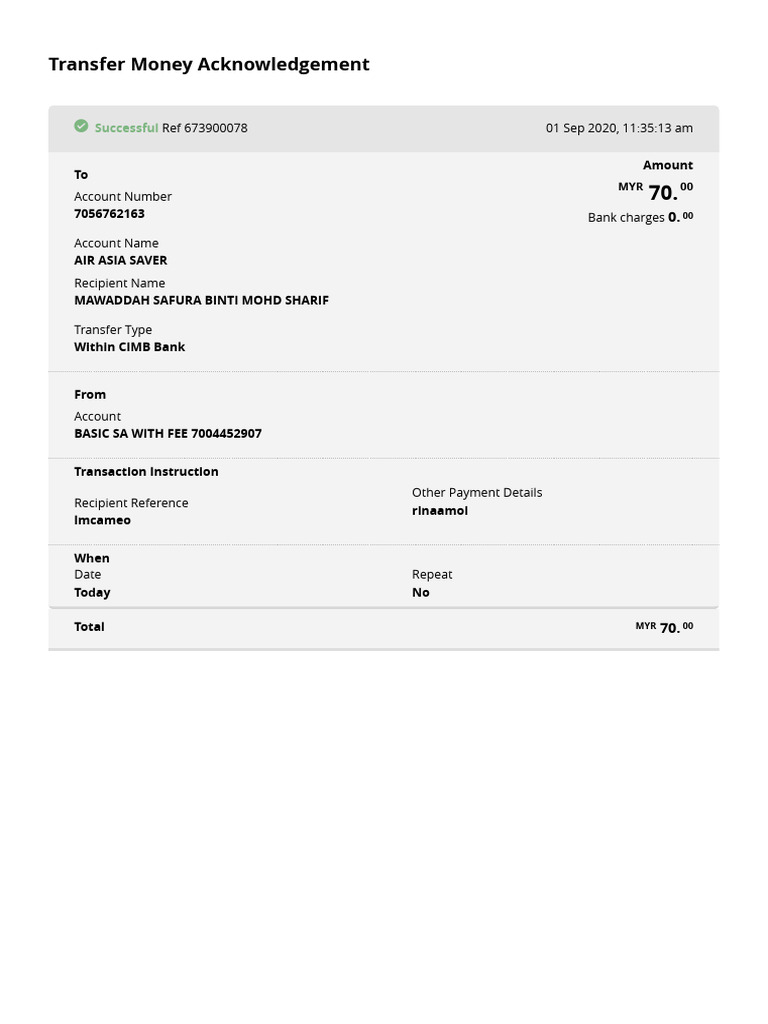 Money Transfer Confirmation CIMB | PDF