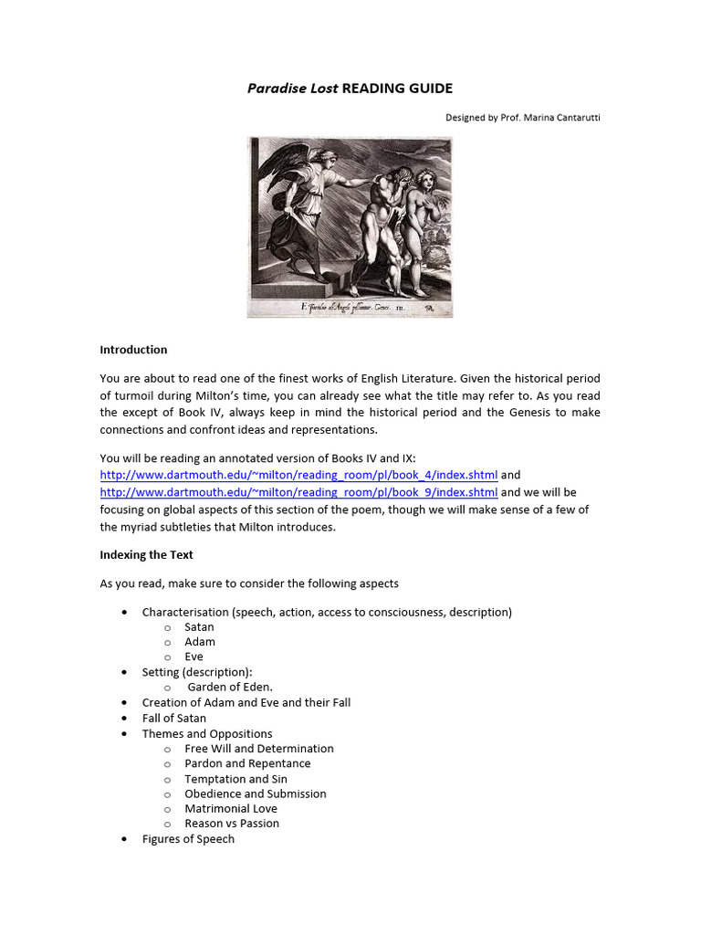Paradise Lost READING GUIDE | PDF | Adam And Eve | Paradise Lost