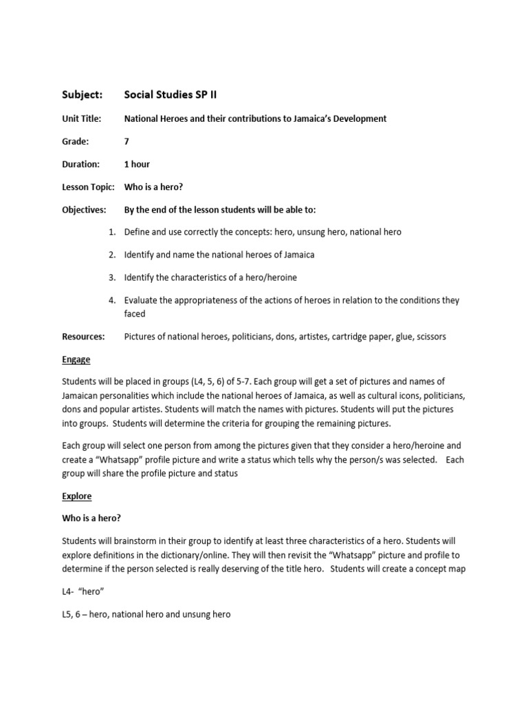 Grade 7 Social Studies Lesson Plan SPII 20200129 | PDF | Hero