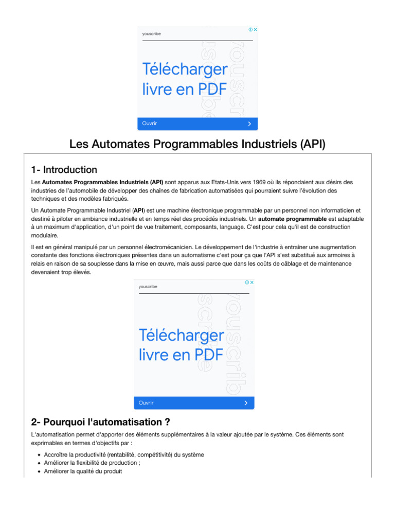 Introduction aux Automates Programmables | PDF | Entrée/Sortie ...
