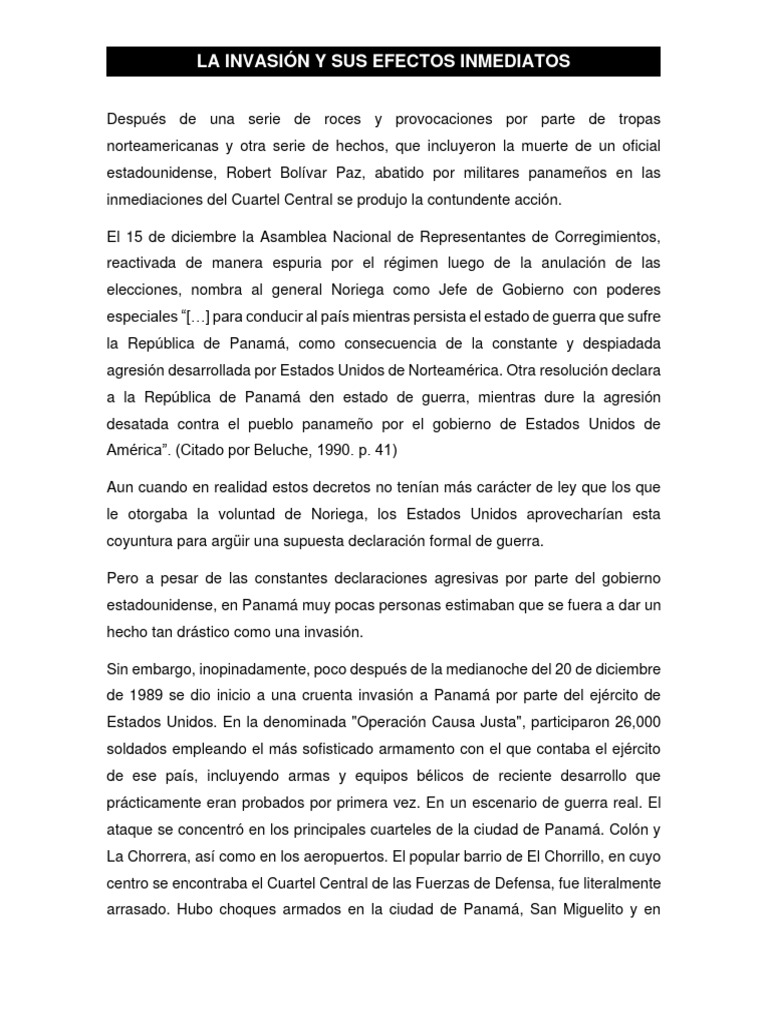 m13 La Invasión y Sus Efectos Inmediatos | PDF | Panamá | Gobierno