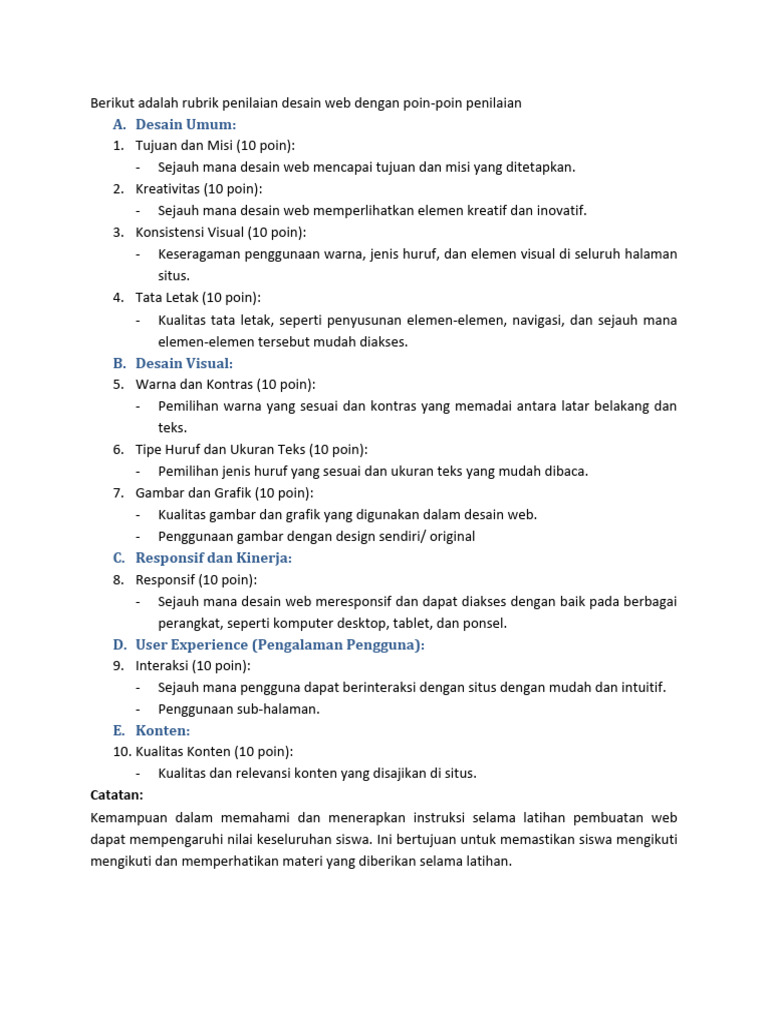 Rubrik Penilaian Desain Web | PDF