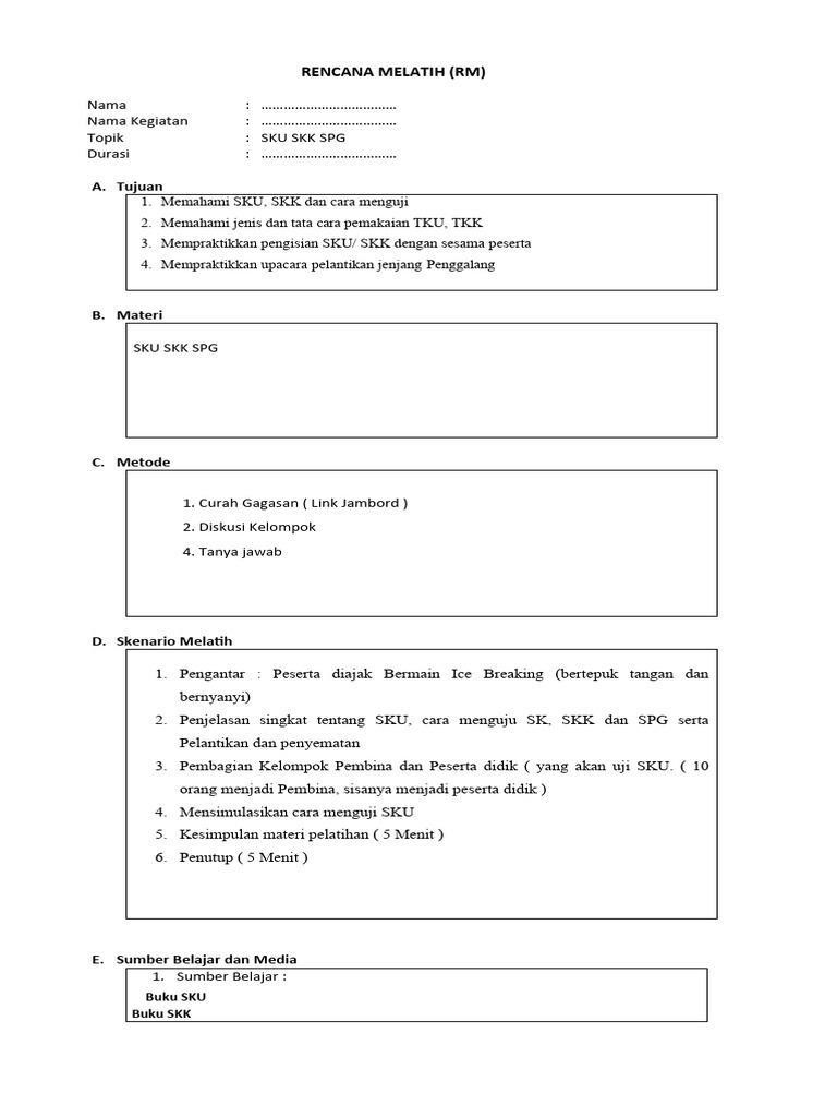 Rencana Melatih Sku SKK SPG | PDF