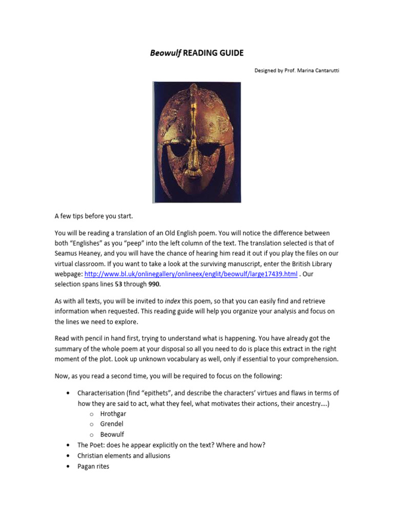 Beowulf READING GUIDE | PDF | Beowulf