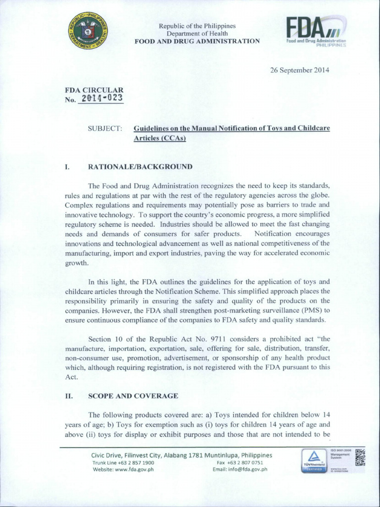 FDA Circular No. 2014 023 | PDF