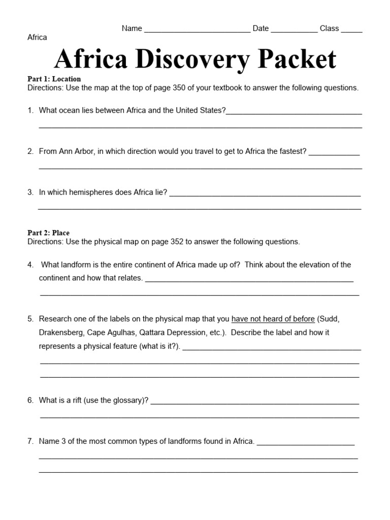 Africa Discovery Packet | PDF | Earth Sciences | Geography
