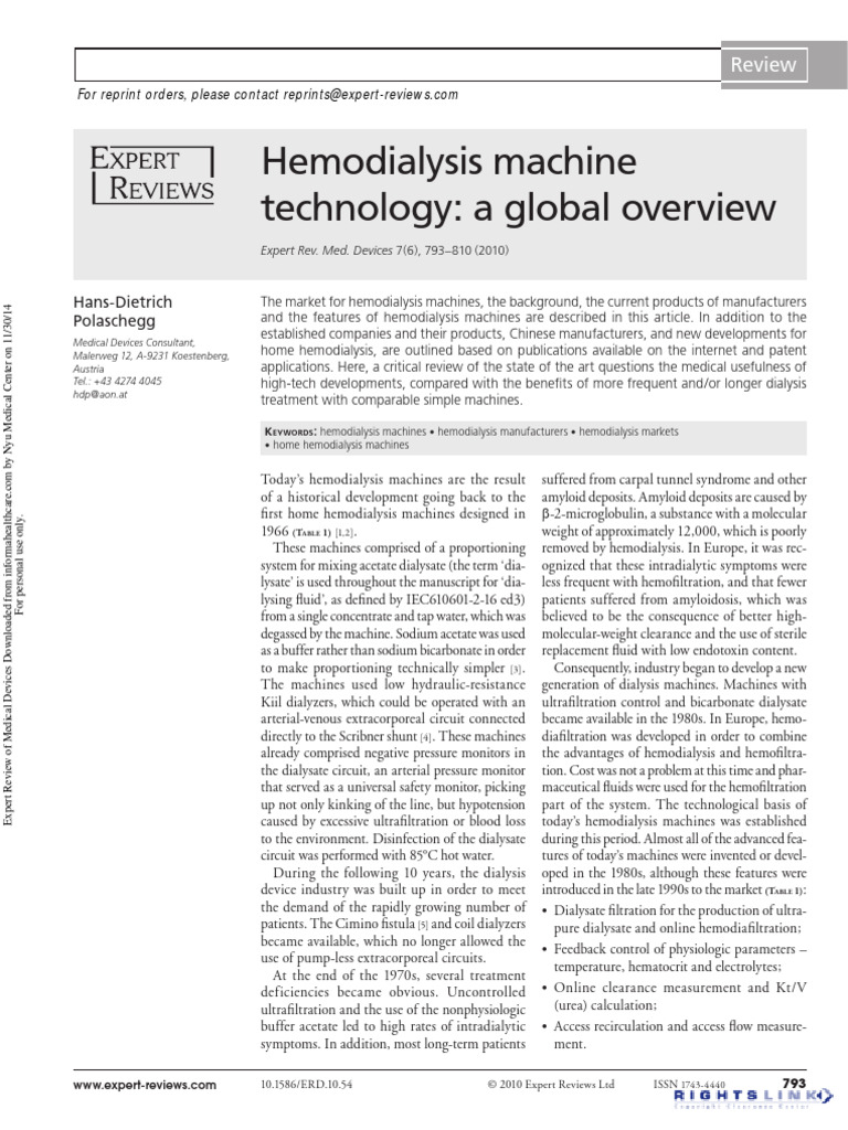 Hemodialysis Machine Evolution | PDF | Hemodialysis | Medical Specialties