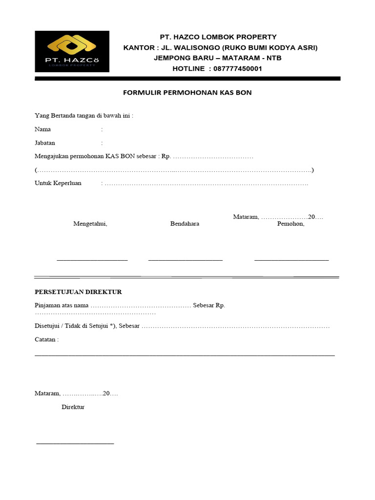 Formulir Permohonan Kas Bon Karyawan | PDF