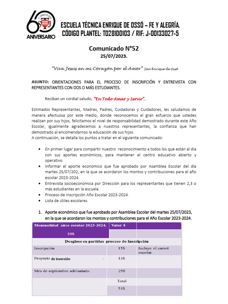 COMUNICADO N°52 - Enrique de Osso 22-23 | PDF
