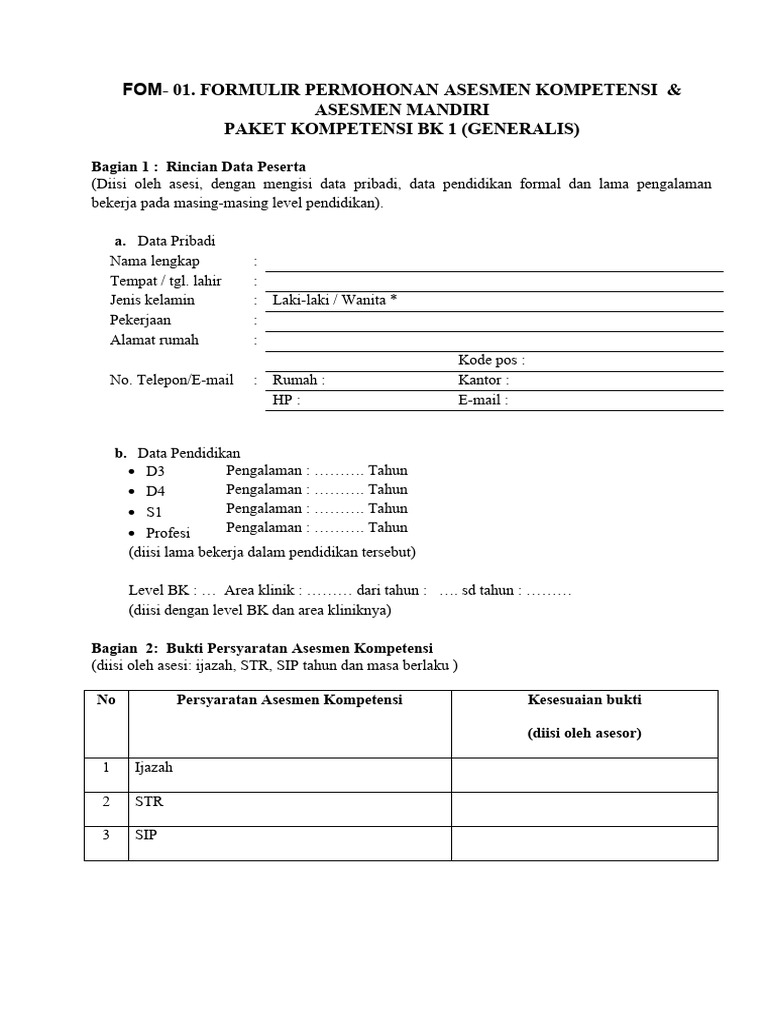 (Baru) 01. FORM Permohonan Asesmen Dan Asesmen Mandiri | PDF | Hukum ...