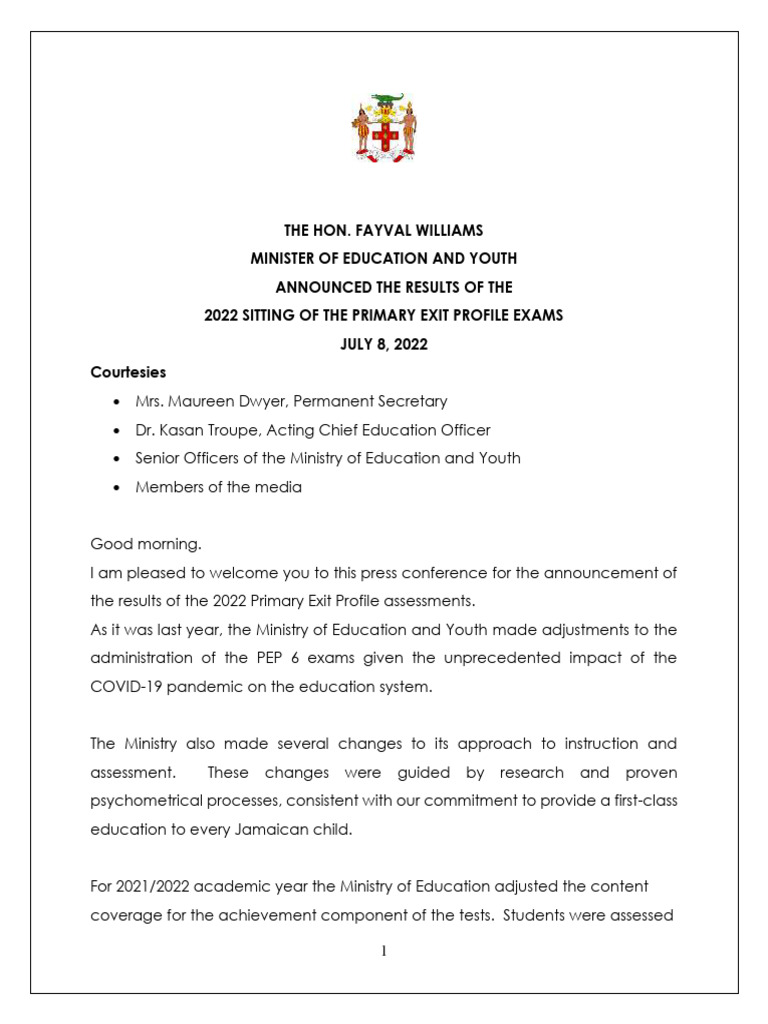 Statement For PEP 6 2022 Results | PDF | Curriculum | Sat