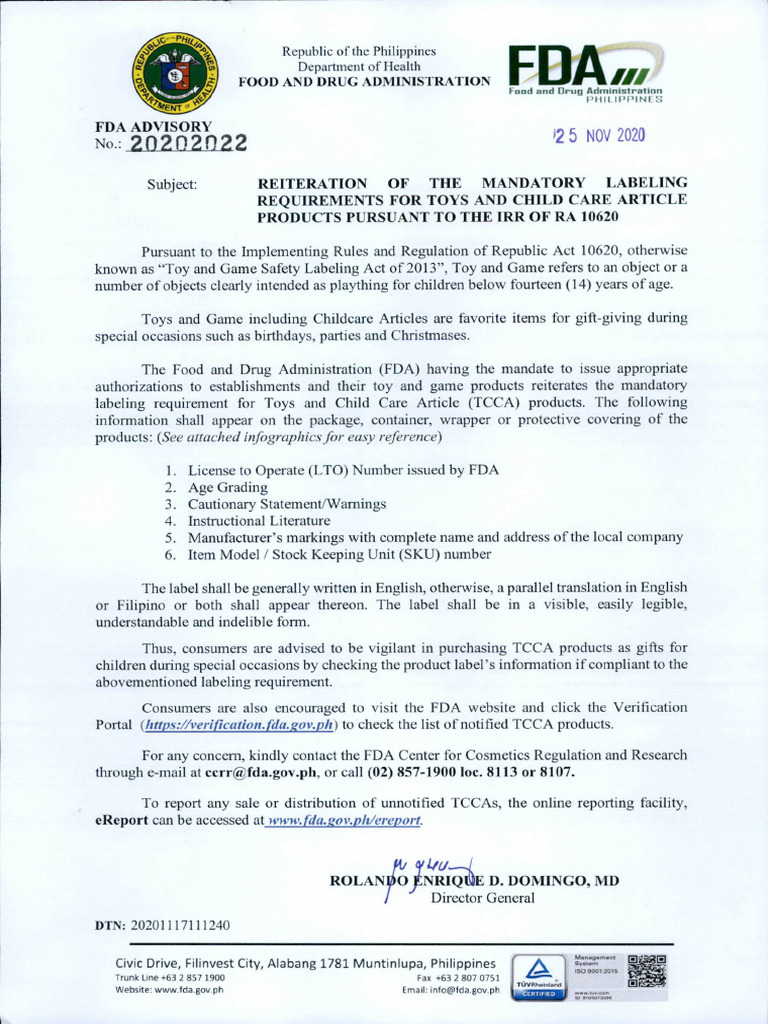 FDA Advisory No.2020 2022 | PDF