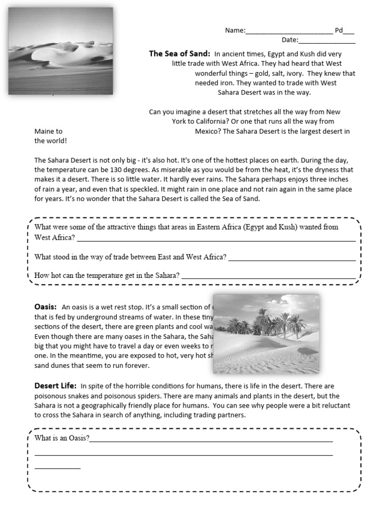 Sahara Worksheet | PDF | Desert | Sahara