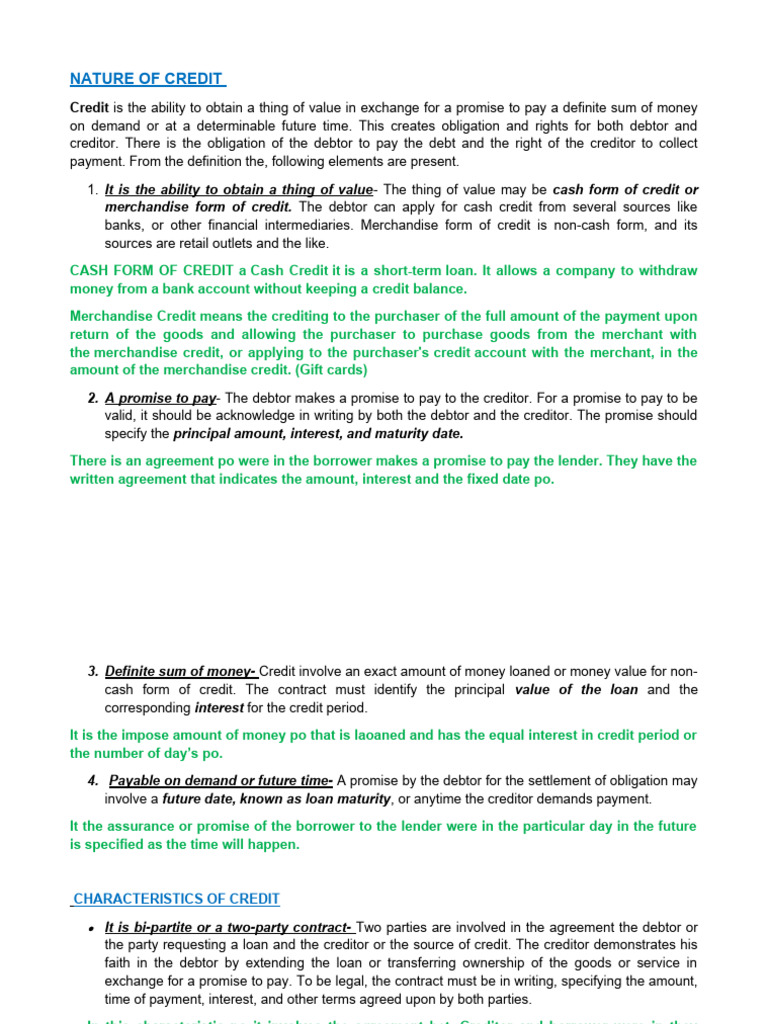 Nature of Credit | PDF | Finance & Money Management | Credit