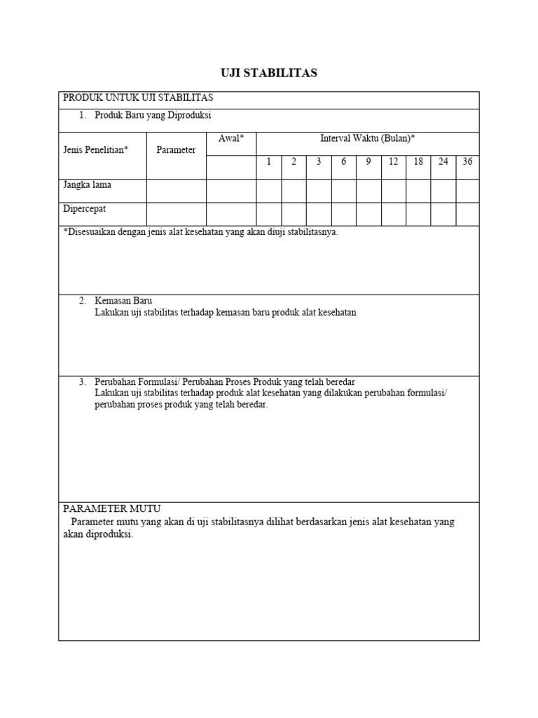 Form Uji Stabilitas | PDF