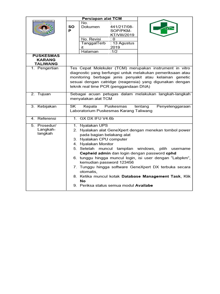 Sop Menyalakan Alat TCM | PDF