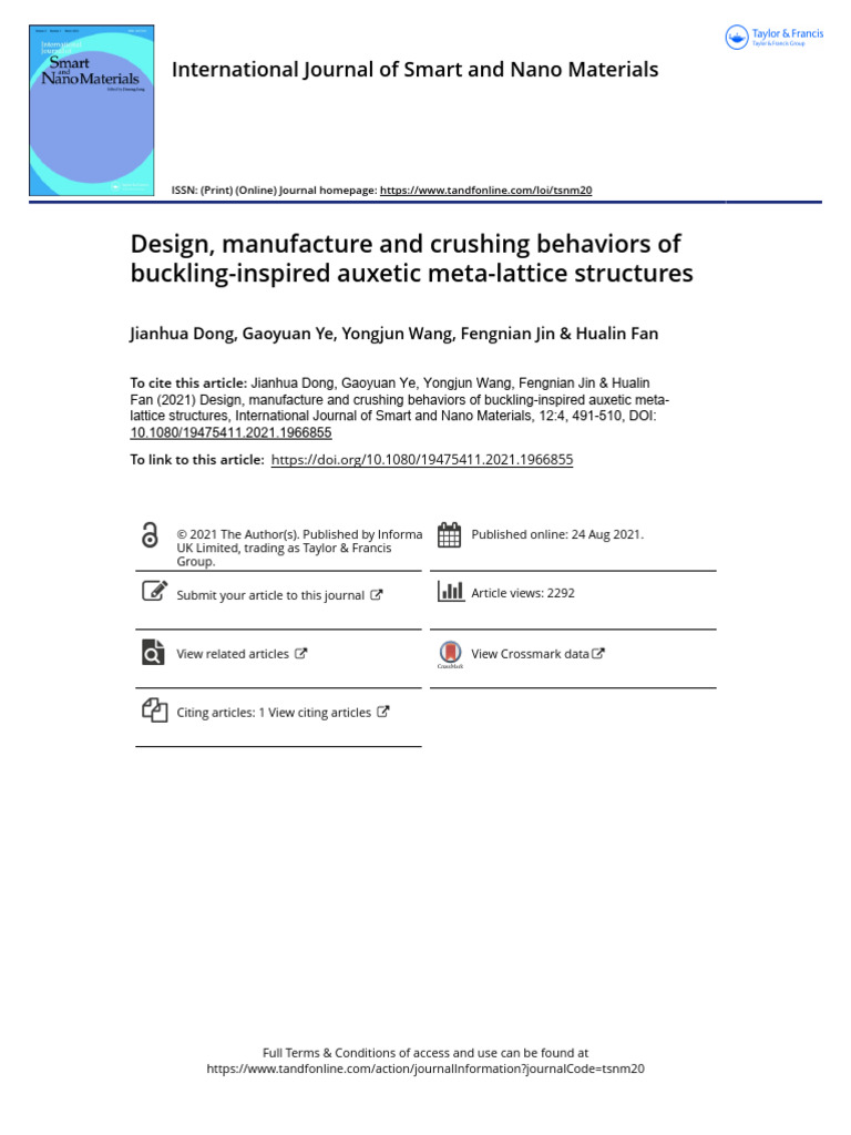 Design Manufacture and Crushing Behaviors of Buckling Inspired Auxetic Meta Lattice Structures ...