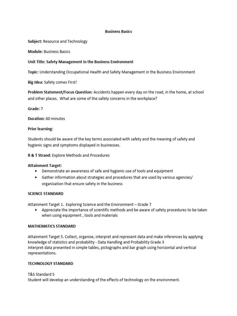STEM Grade 7 LESSON PLAN Safety Management April 2020 | PDF