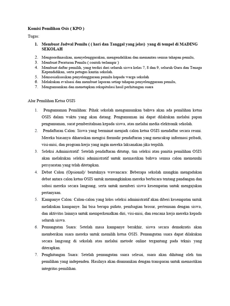 Komisi Pemilihan Osis | PDF