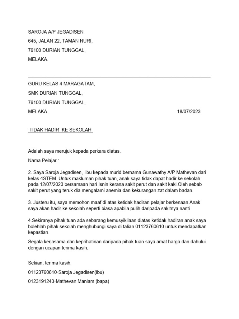 Contoh Surat Cuti Sakit | PDF