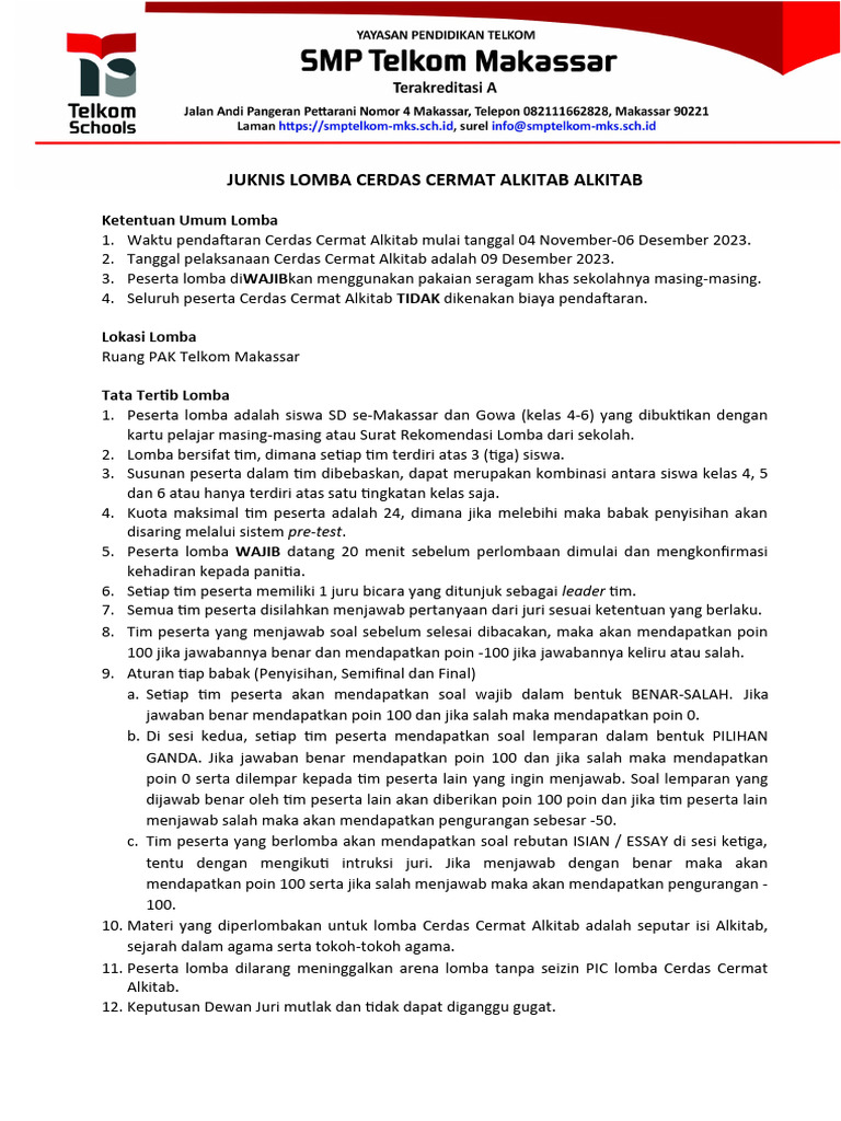 Juknis Lomba Cerdas Cermat Alkitab | PDF