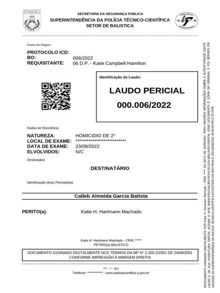 Laudo Pericial de Exame Balístico | PDF