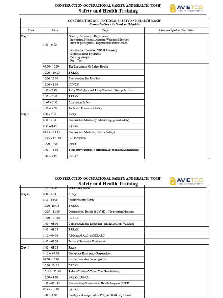 Cosh Course Outline August 2023 | PDF | Occupational Safety And Health ...