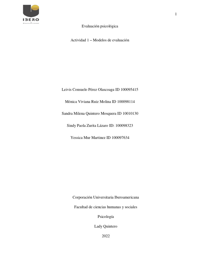 Actividad 1 Modelos de Evaluación | PDF