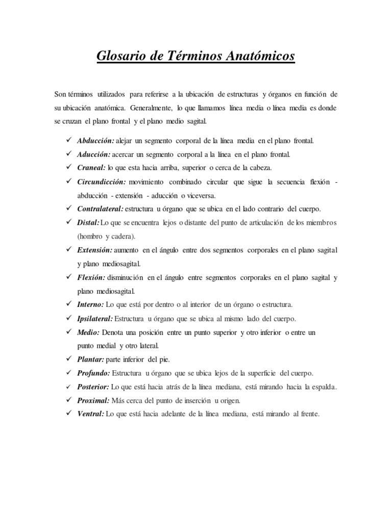Glosario de Términos Anatómicos | PDF