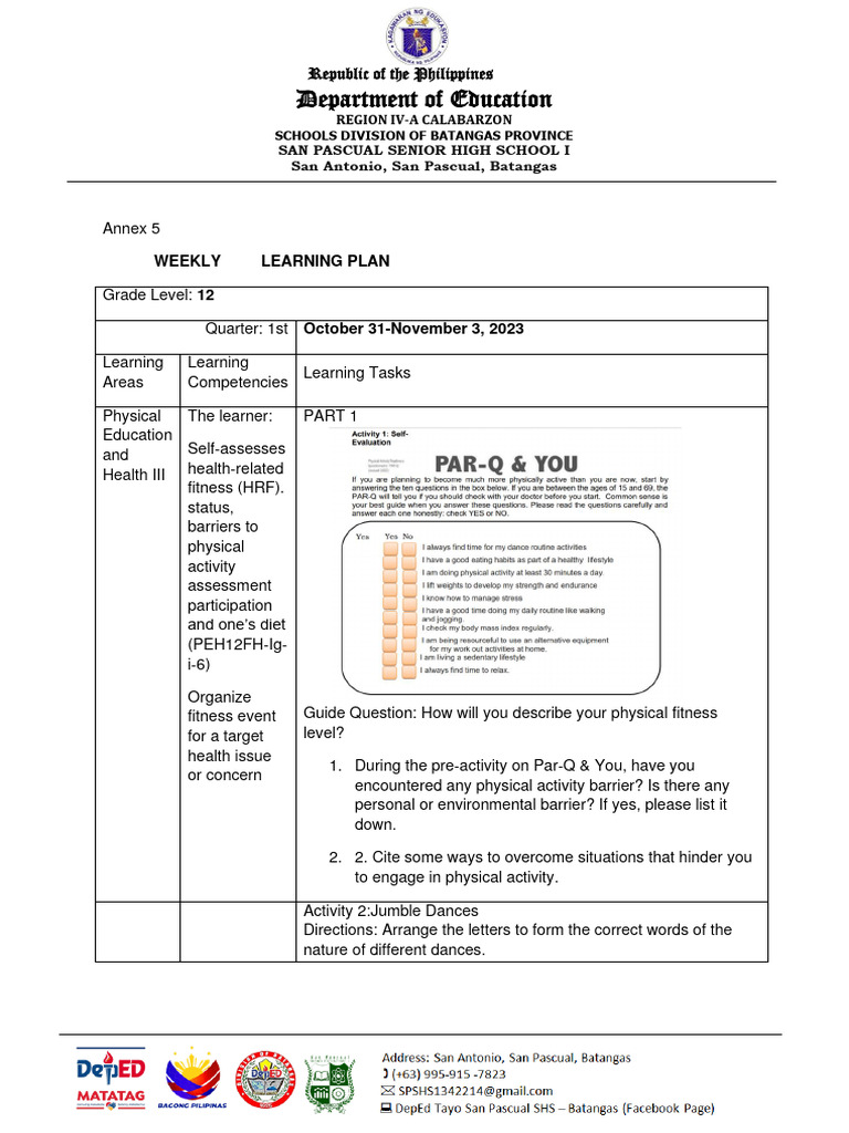 Learning Plan in Pe Iii | PDF