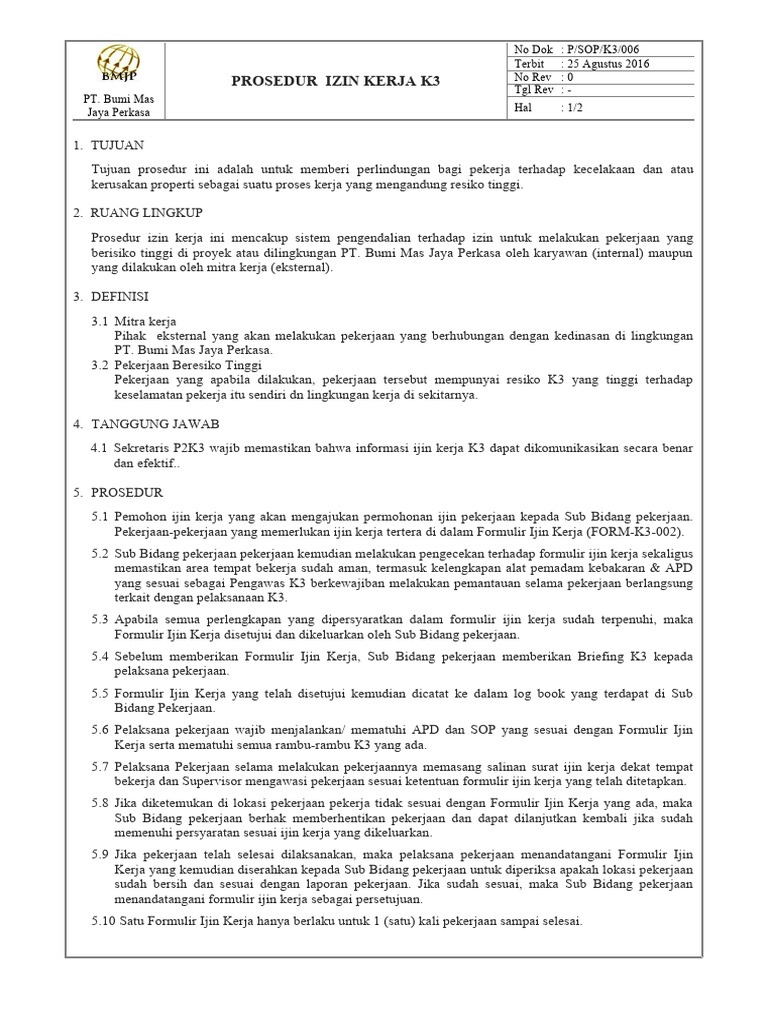 Prosedur-Izin-Kerja Resiko Tinggi | PDF