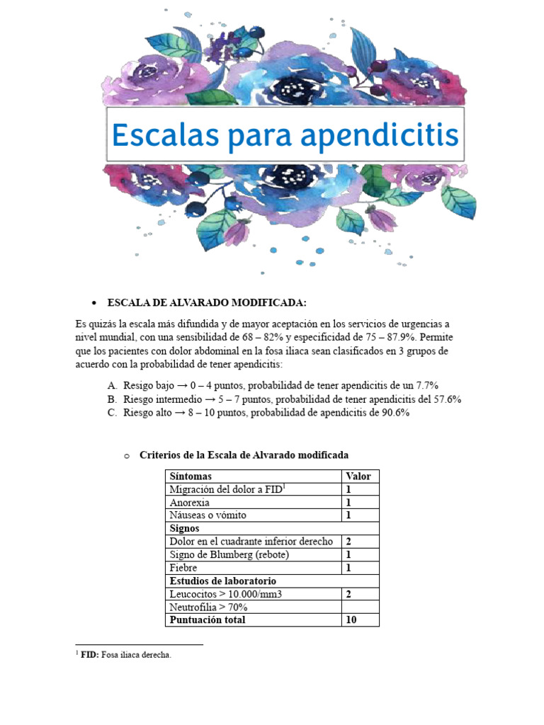 Escalas para Diagnosticas Apendicitis | PDF