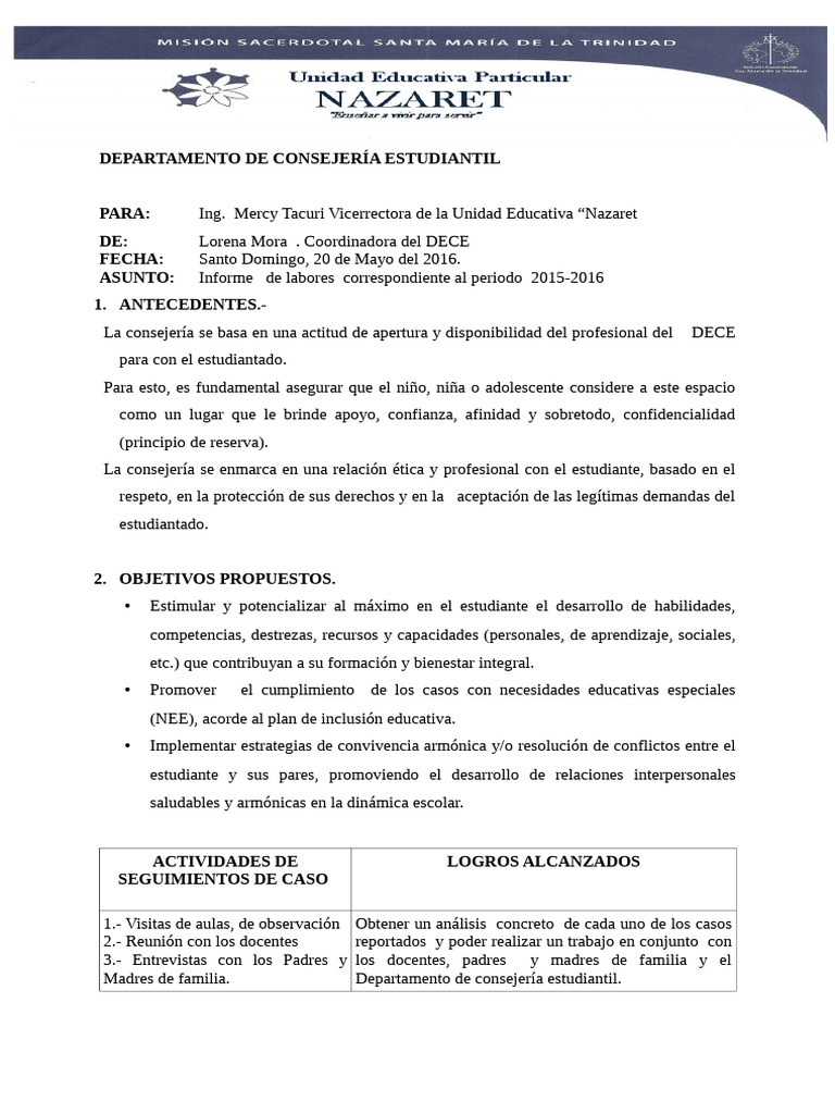 Informe Final Dece | PDF | Evaluación | Enseñando