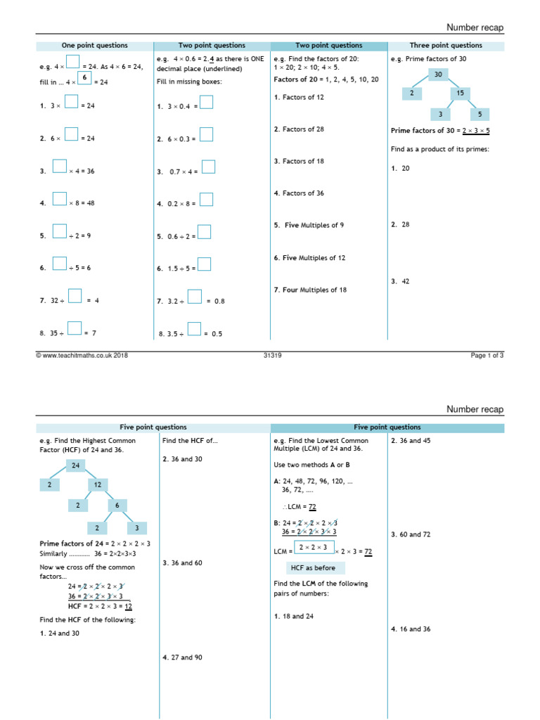 Number Recap | PDF | Mathematics | Arithmetic