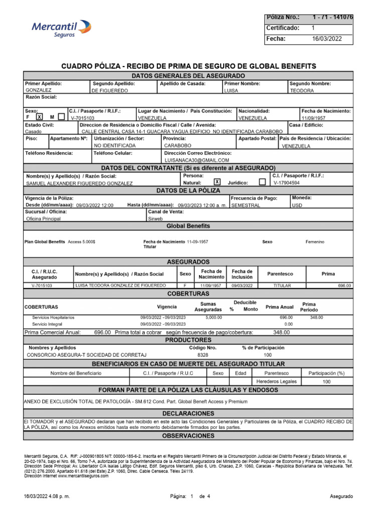 Planilla | PDF | Póliza de seguros