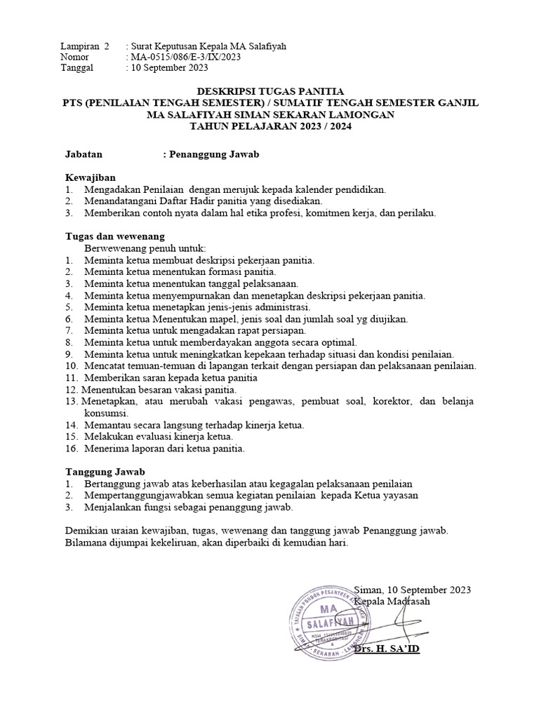 Deskripsi Tugas Panitia Pts Ganjil | PDF | Karier & Perkembangan