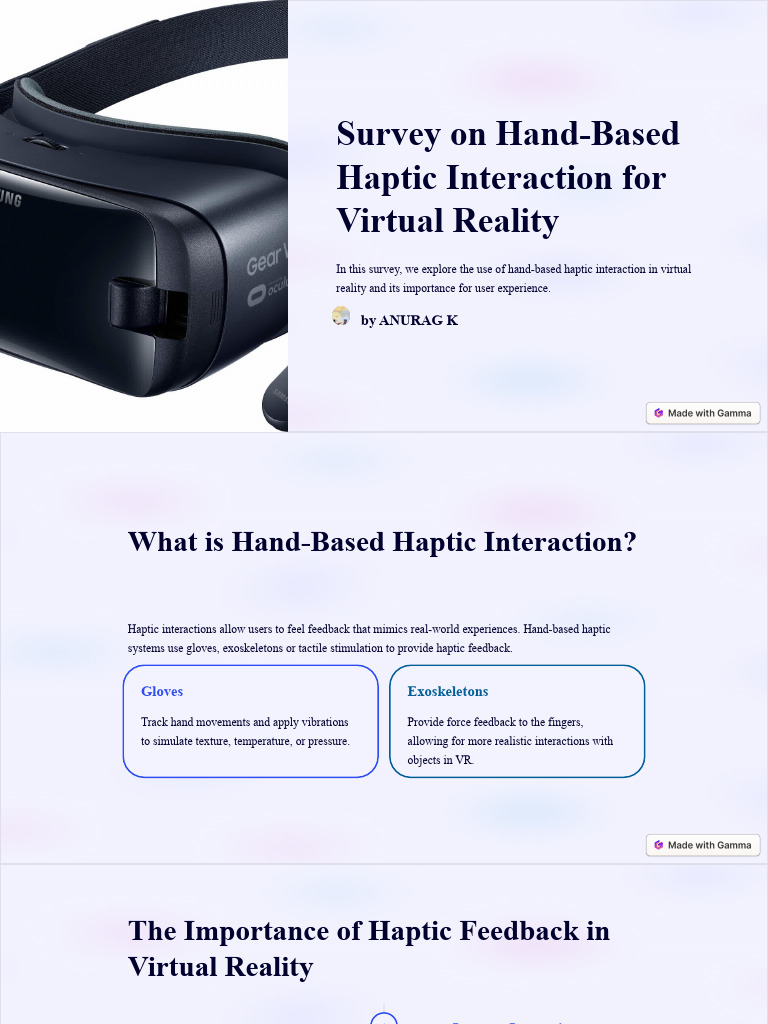 Survey On Hand Based Haptic Interaction For Virtual Reality | PDF | Virtual Reality | Design