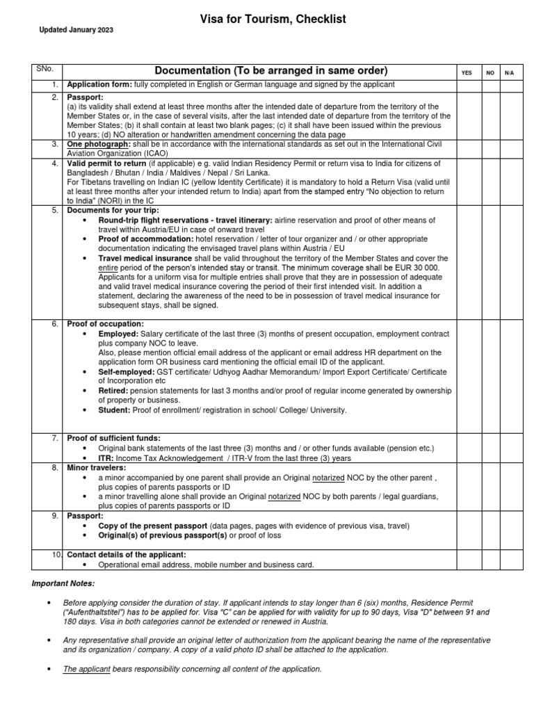 Visa For Tourism Checklist New | PDF | Travel Visa | Passport